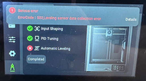 Centauri Carbon TL4980 - ErrorCode : 502, levelling sensor data collection error – Electus ...
